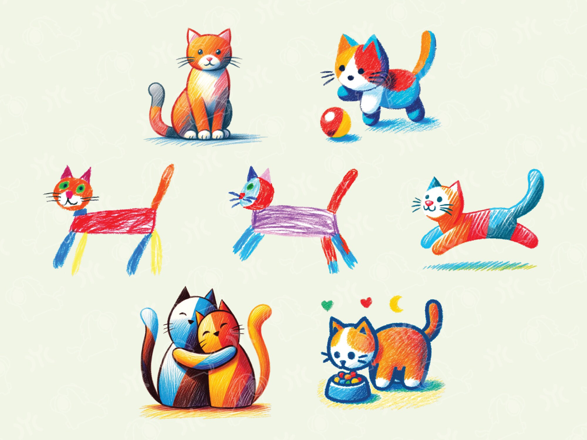 Colored Pencil Cat Clipart, Crayon Cat PNG, Kitten Clipart, Kitty PNG ...