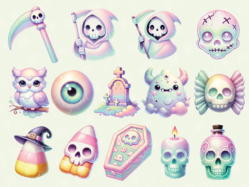 Pastel Halloween Clipart, 85 PNG Files, Pastel Goth PNG, Spooky Art for ...