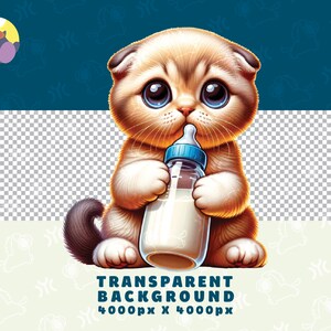 Kitten With Baby Bottle Clipart, Kitten Clipart Bundle, Cat PNG ...