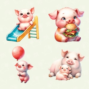 Watercolor Cute Pig Clipart, Cute Pig PNG, Pig Clipart Bundle, Farm ...