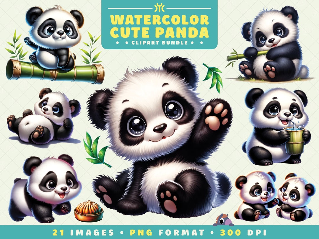 Watercolor Cute Panda Clipart, Cute Panda PNG, Panda Clipart Bundle ...