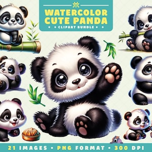 Watercolor Cute Panda Clipart, Cute Panda PNG, Panda Clipart Bundle ...