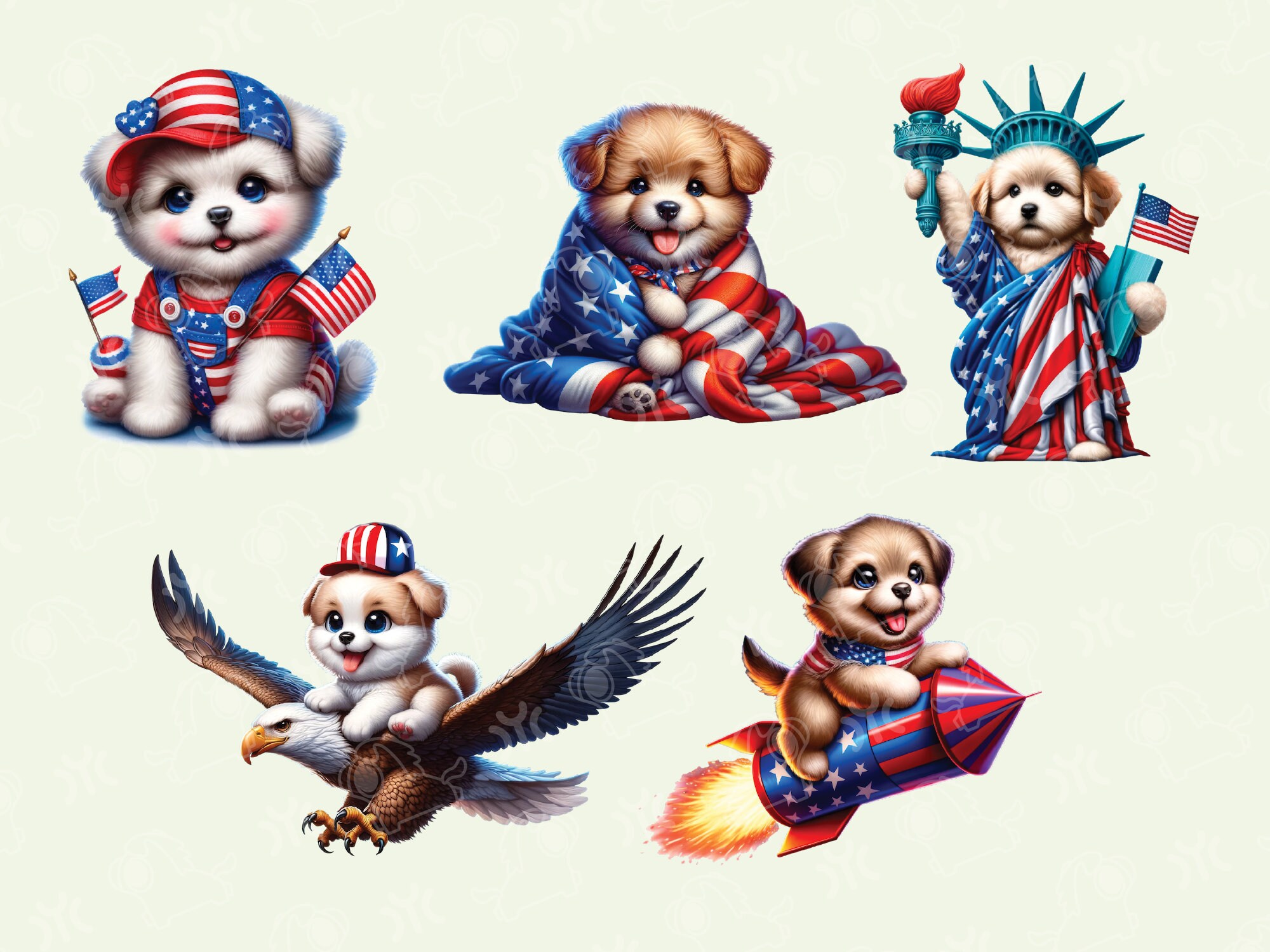 Patriotic Dog Clipart, Dog Clipart Bundle, Puppy PNG, Independence Day ...