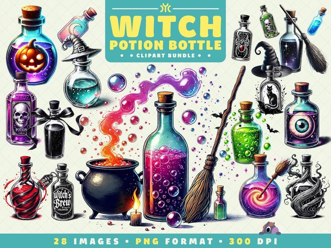 Witch Potion Bottle Clipart, 28 PNG Files, Halloween Potion PNG, Spooky ...