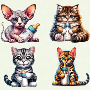 Kitten With Baby Bottle Clipart, Kitten Clipart Bundle, Cat PNG ...