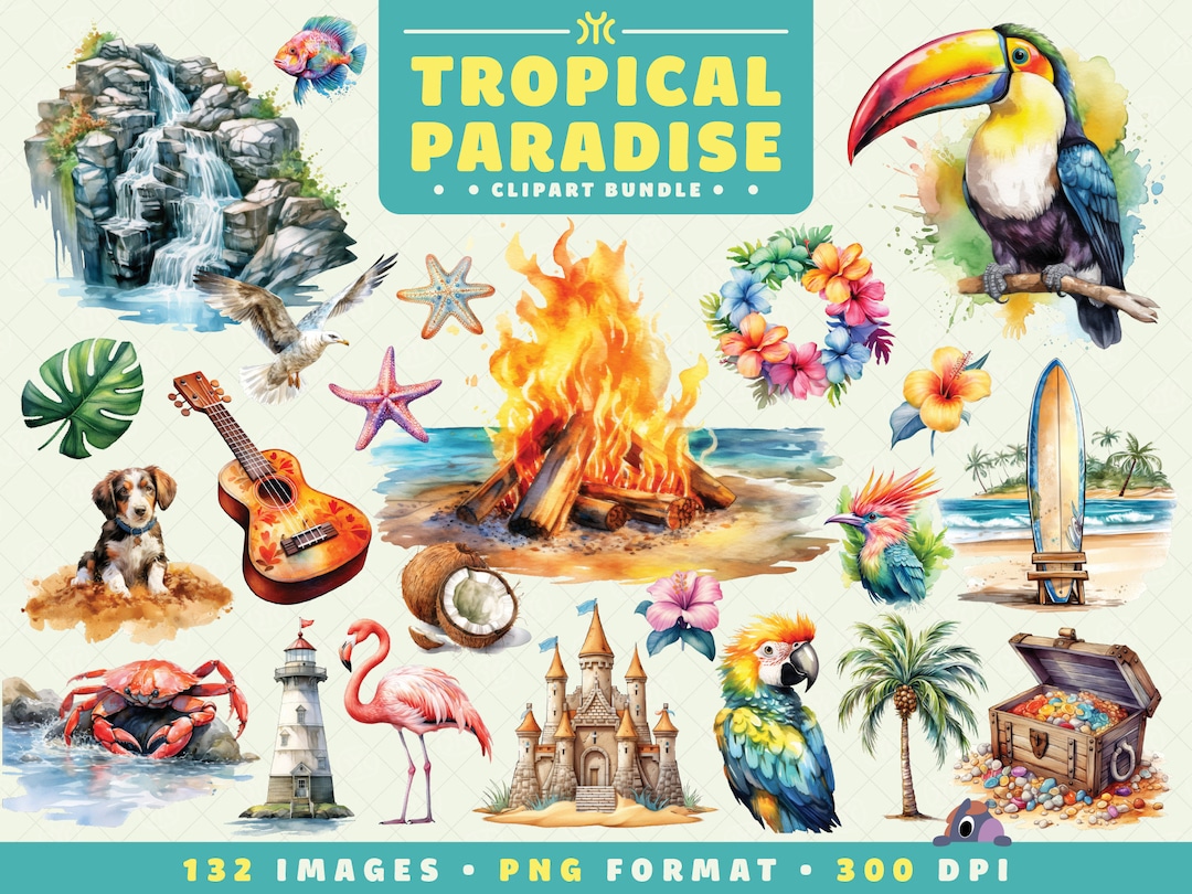 Tropical Paradise Clipart, Summer PNG, 132 PNG Files, High-resolution ...