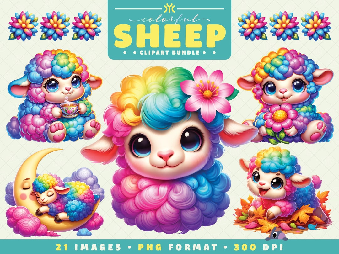 Cute Colorful Sheep Clipart, Sheep Clipart Bundle, Farm Animal, Animal ...