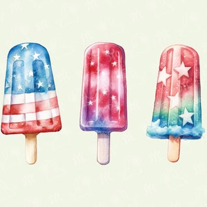 Watercolor 4th of July Popsicle Clipart, 16 PNG Files, High-resolution ...