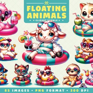 Floating Animals Clipart Bundle, Animals Clipart, Summer PNG, Beach ...