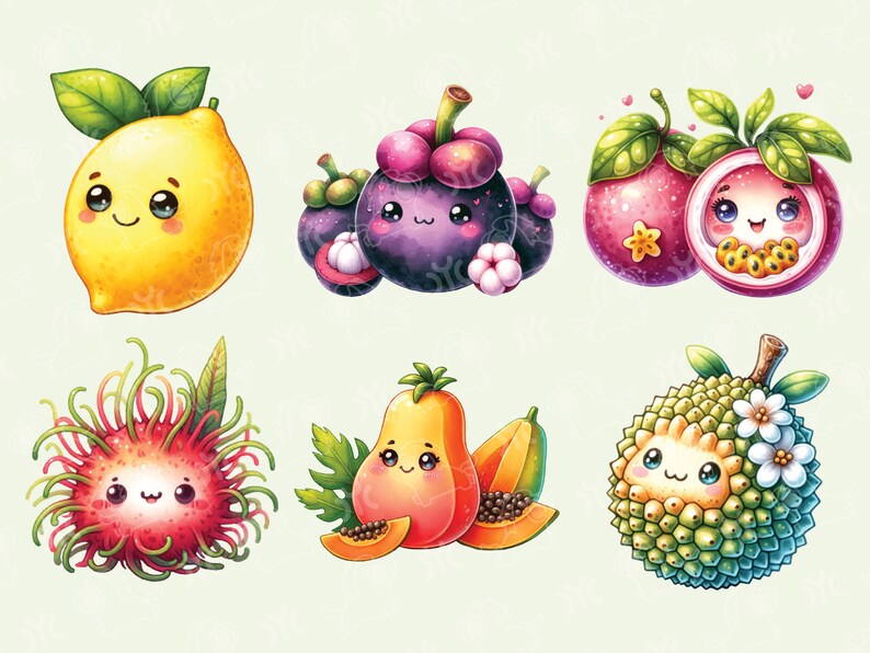 Cute Fruits Clipart, 35 High Quality Pngs, Watercolor Clipart Bundle ...