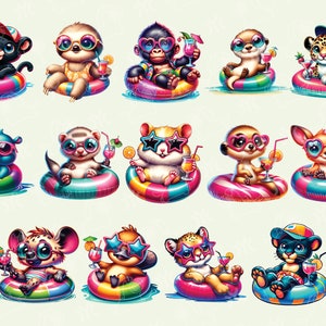 Floating Animals Clipart Bundle, Animals Clipart, Summer PNG, Beach ...