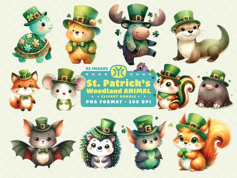 St. Patricks Day Woodland Animals Clipart, Forest Animals PNG ...