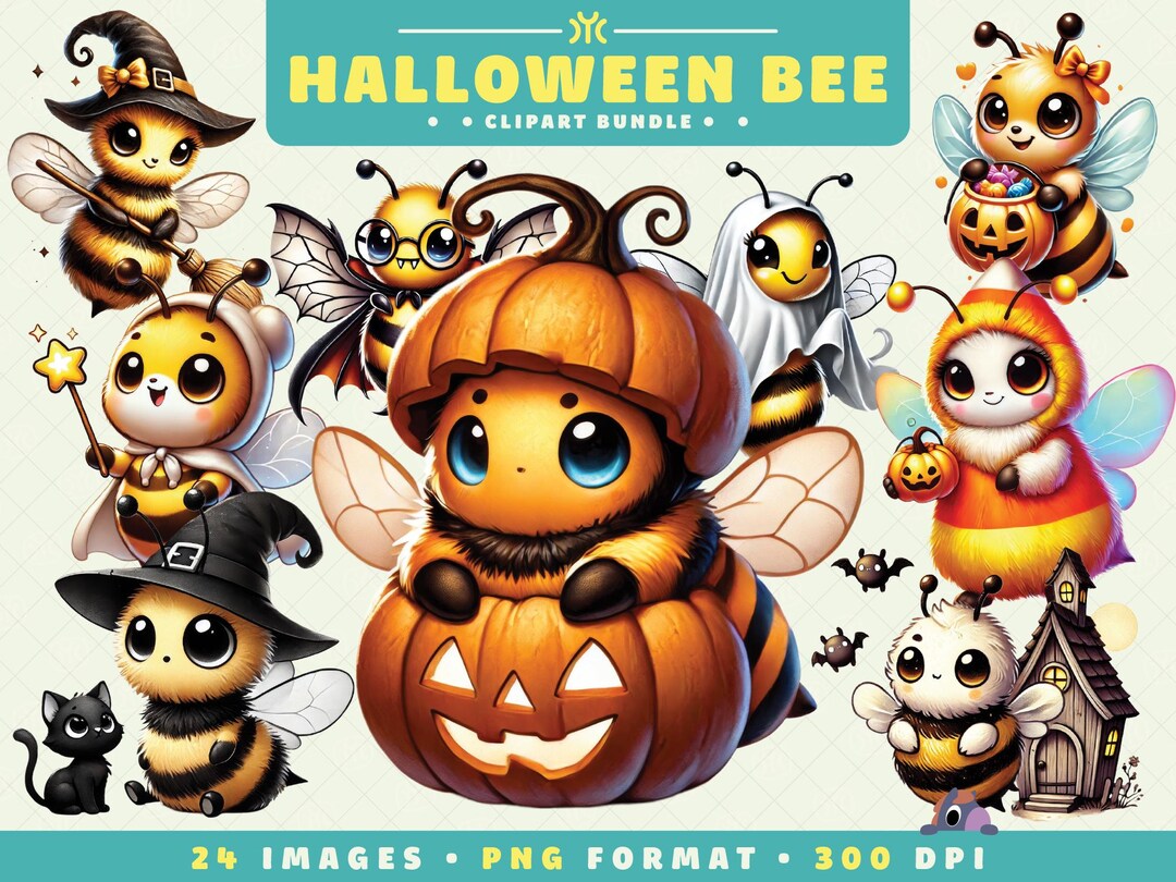 Cute Halloween Bee Clipart, 24 PNG Files, High-resolution, Spooky Cute ...