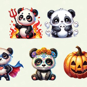 Cute Halloween Panda Clipart, 25 PNG Files, High-resolution, Spooky ...
