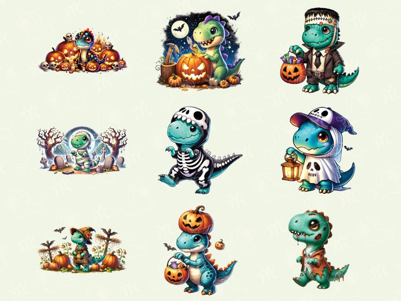 Cute Halloween Dinosaur Clipart, 51 PNG Files, High-resolution, Spooky ...
