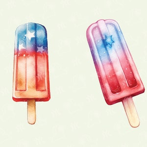 Watercolor 4th of July Popsicle Clipart, 16 PNG Files, High-resolution ...