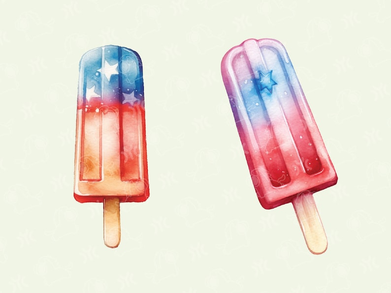 Watercolor 4th of July Popsicle Clipart, 16 PNG Files, High-resolution ...