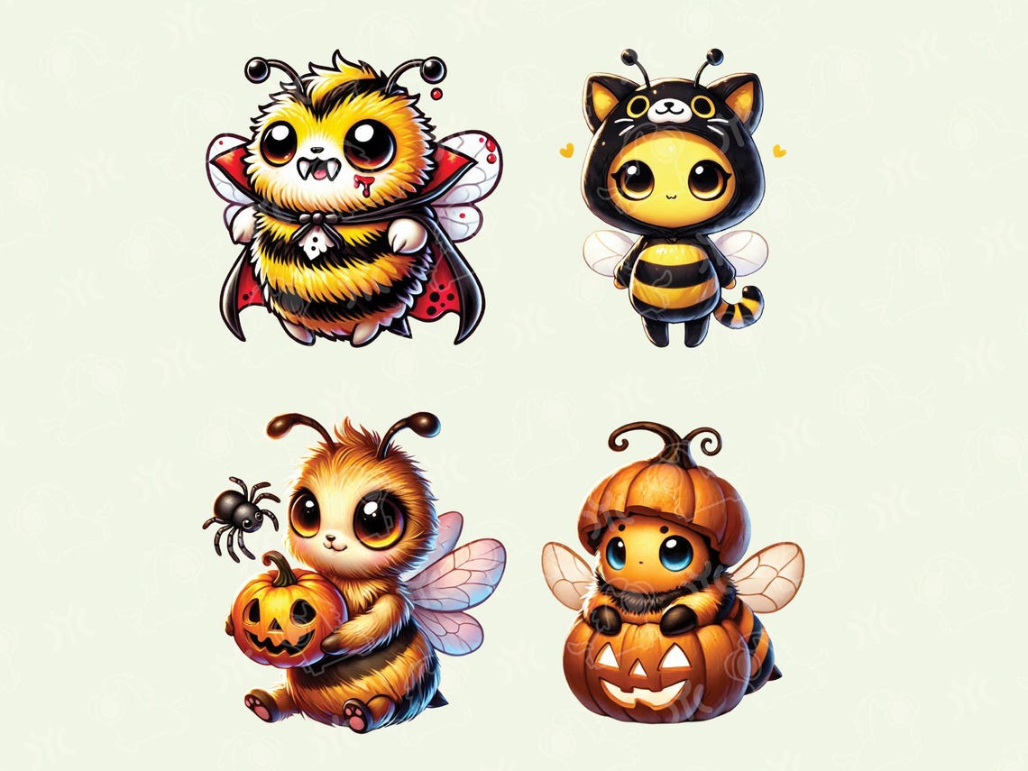 Cute Halloween Bee Clipart, 24 PNG Files, High-resolution, Spooky Cute ...
