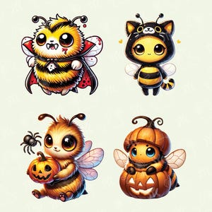 Cute Halloween Bee Clipart, 24 PNG Files, High-resolution, Spooky Cute ...
