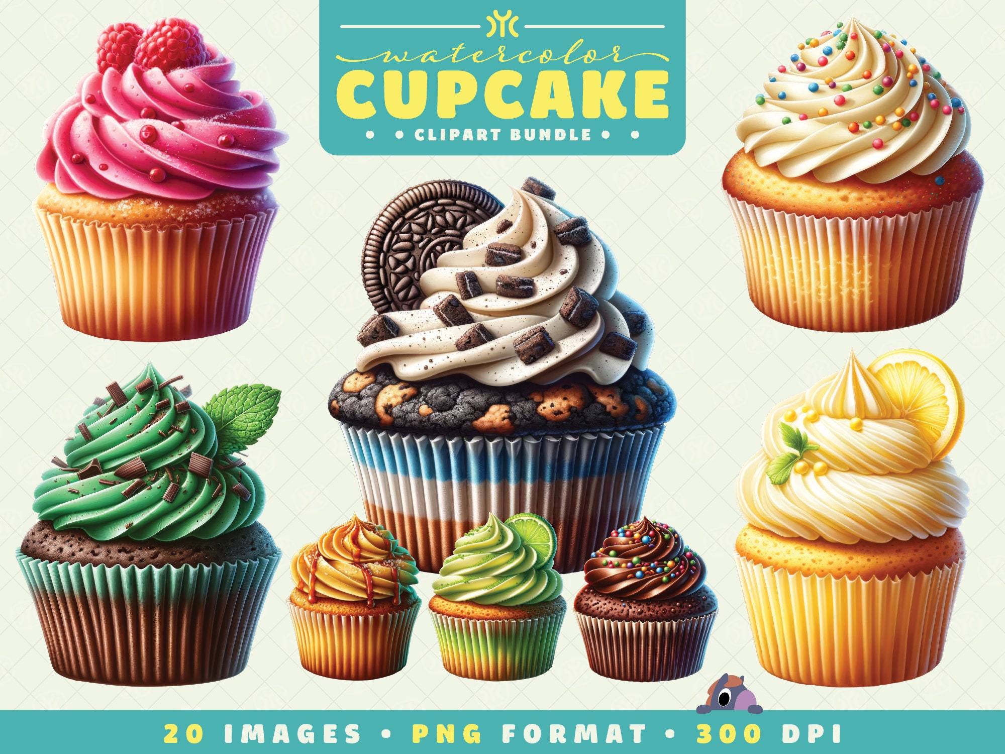 Watercolor Cupcake Clipart, Cupcake Clipart Bundle, Sprinkled Cupcake ...