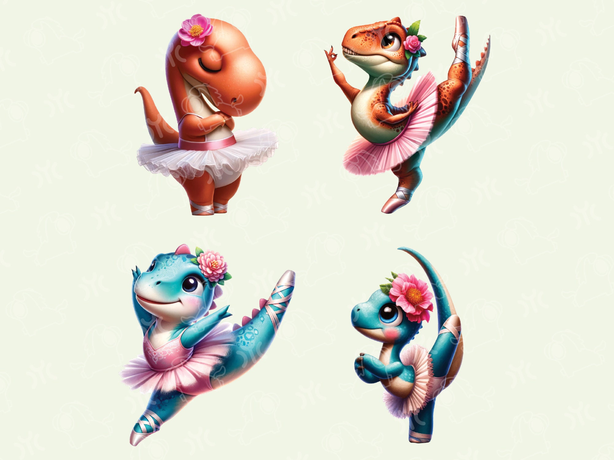 Ballerina Dinosaur Clipart, Watercolor Clipart, Pink Ballet PNG ...
