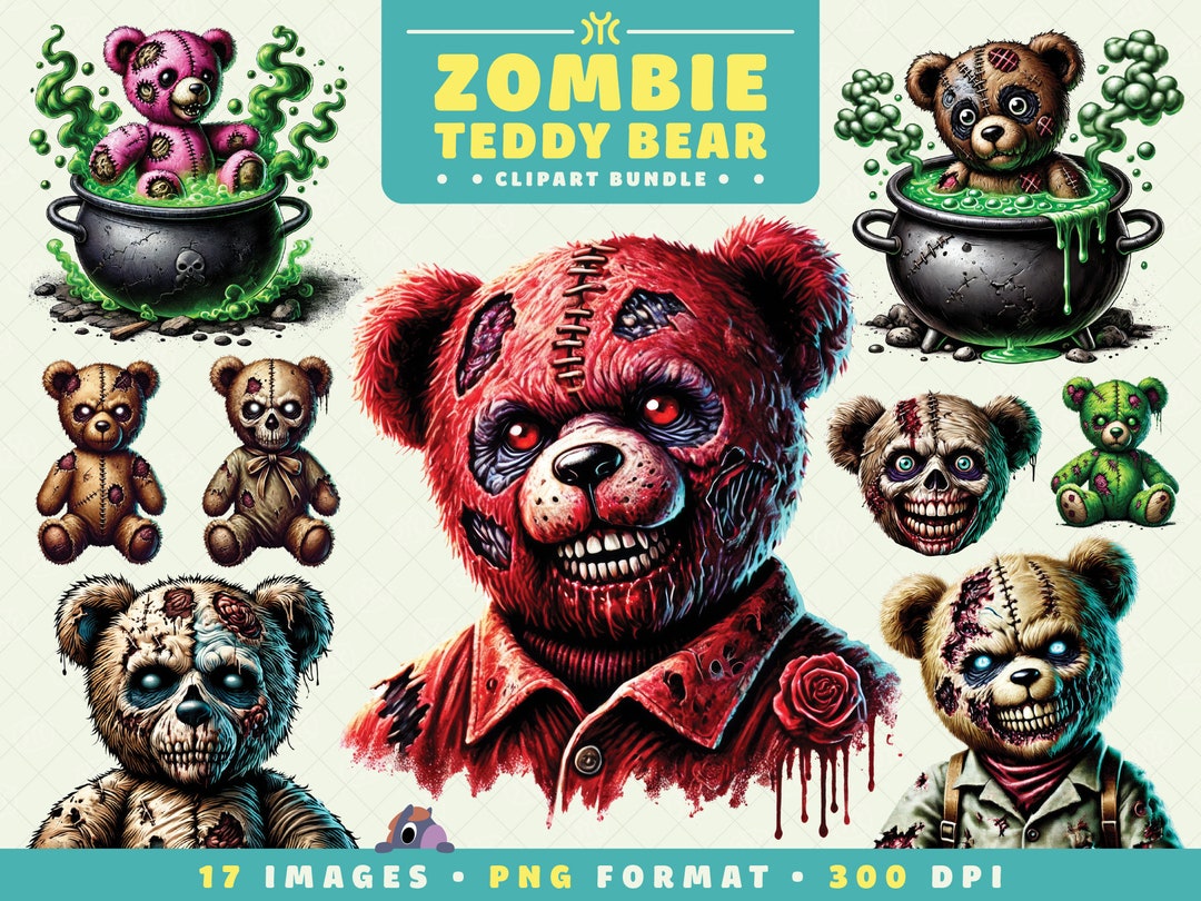 Zombie Teddy Bear Clipart, 17 PNG File, High-resolution, Halloween ...