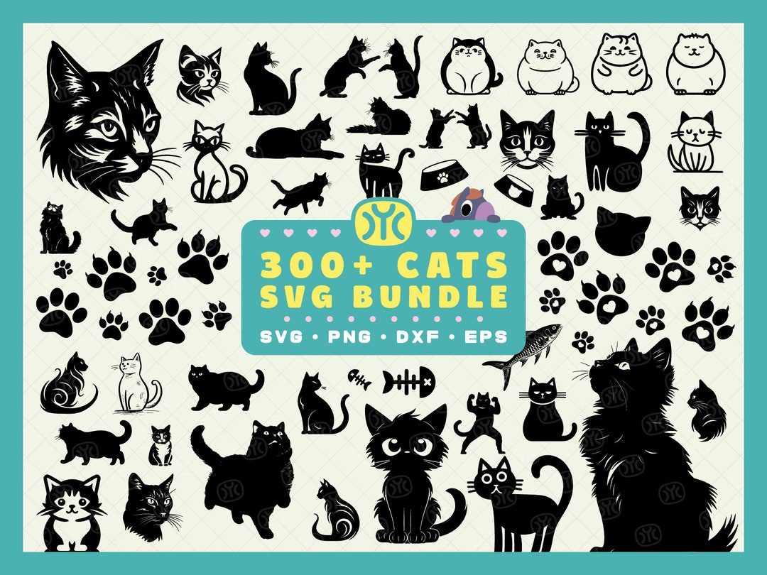 300+ Cats SVG Bundle | Cat Silhouette SVG Bundle | Cat SVG Bundle | Cat ...