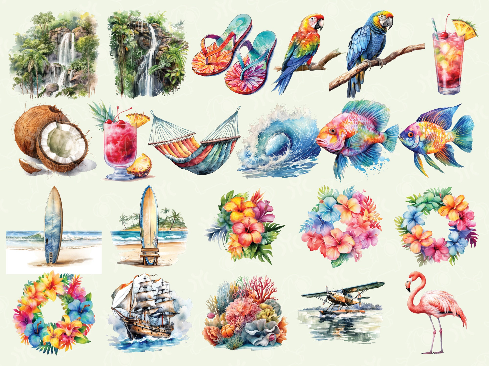 Tropical Paradise Clipart, Summer PNG, 132 PNG Files, High-resolution ...