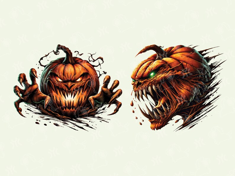 Spooky Pumpkin Clipart, 12 PNG Files, High-resolution, Monster Clipart ...