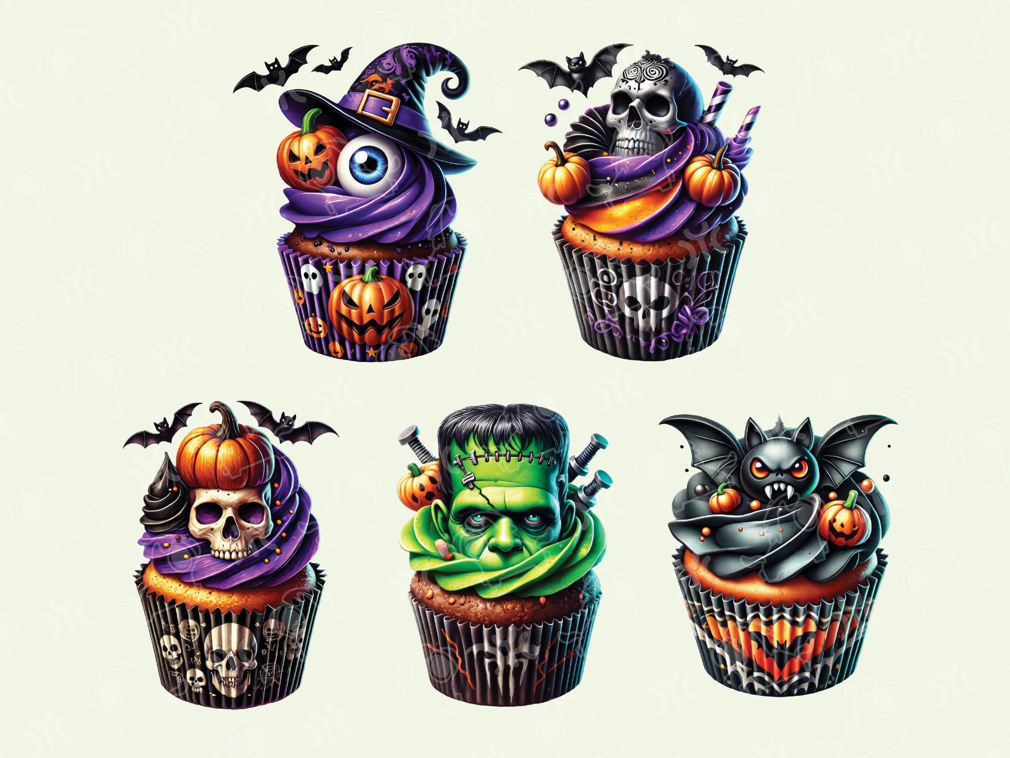 Spooky Halloween Cupcake Clipart, 32 PNG Files, Halloween Dessert ...
