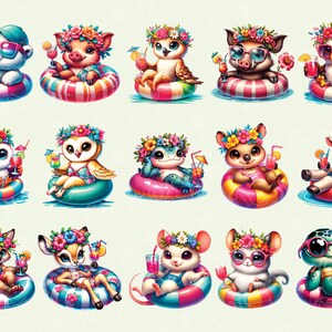 Floating Animals Clipart Bundle, Animals Clipart, Summer PNG, Beach ...