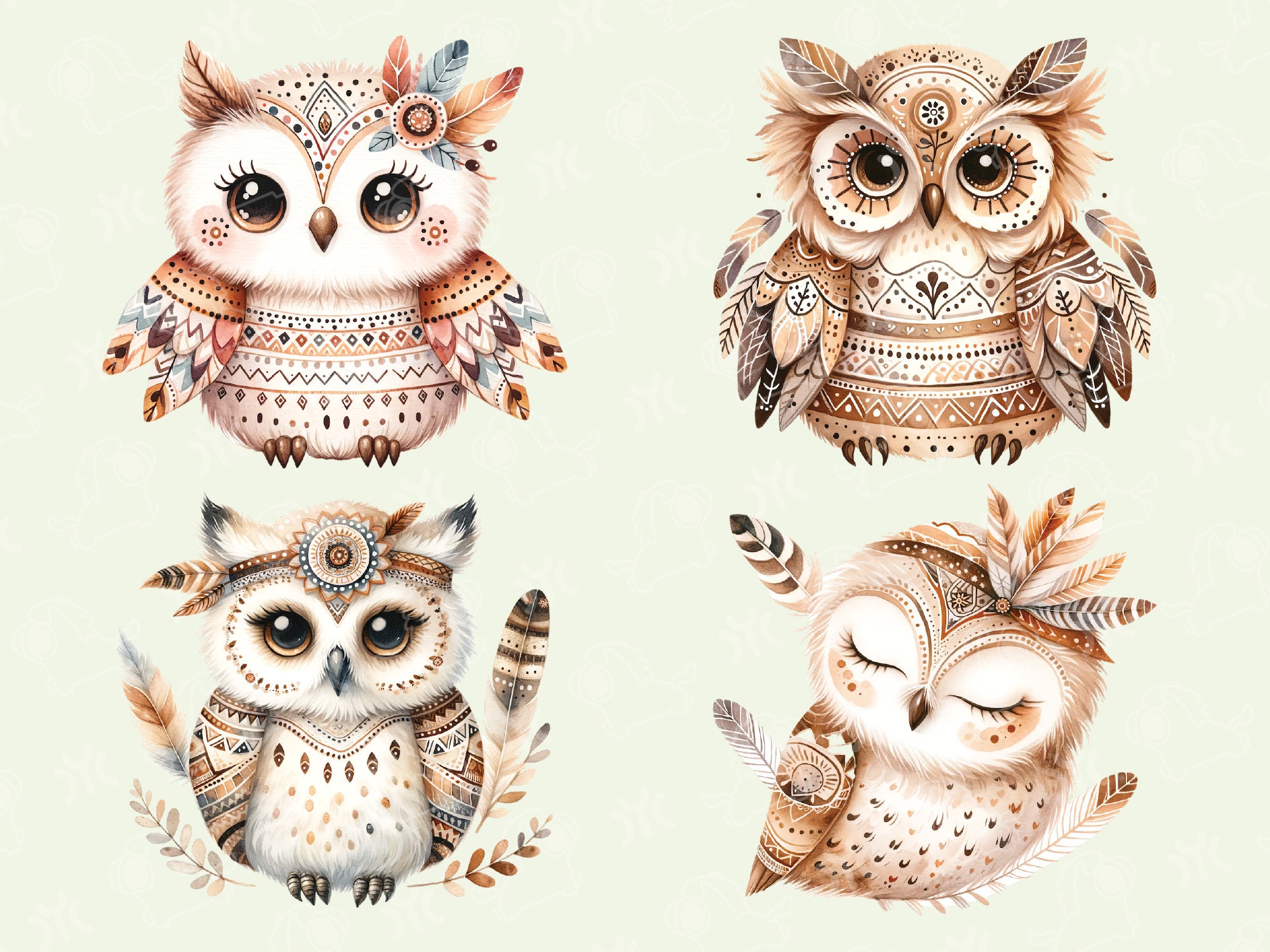 Watercolor Boho Owl Clipart, Owls Clipart, Owl Png, Baby Owl PNG, Cute ...