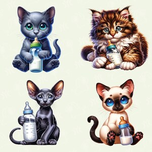 Kitten With Baby Bottle Clipart, Kitten Clipart Bundle, Cat PNG ...