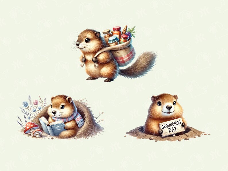 Cute Groundhog Clipart, 17 PNG Files, Groundhog Day, Adorable Wildlife ...
