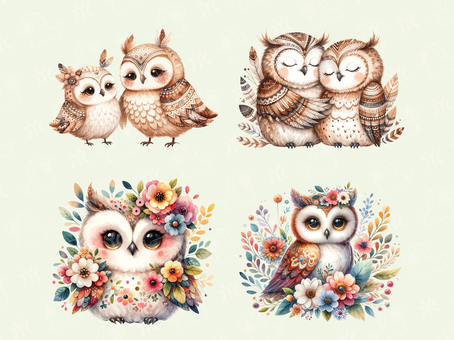 Watercolor Boho Owl Clipart, Owls Clipart, Owl Png, Baby Owl PNG, Cute ...