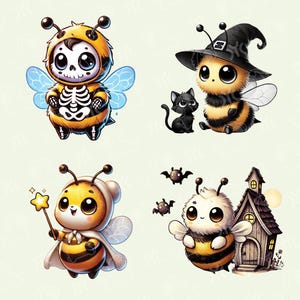 Cute Halloween Bee Clipart, 24 PNG Files, High-resolution, Spooky Cute ...