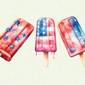 Watercolor 4th of July Popsicle Clipart, 16 PNG Files, High-resolution ...