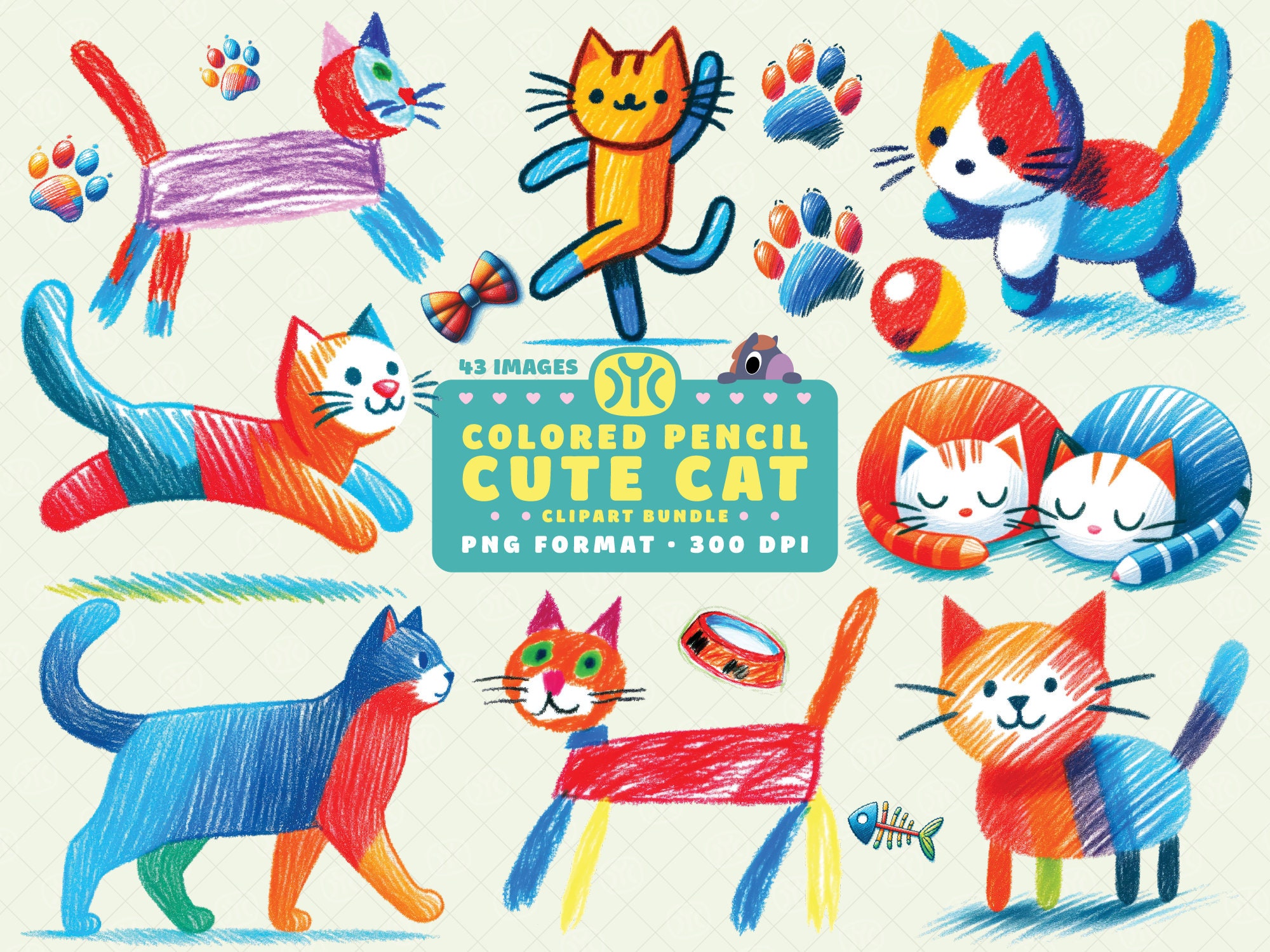 Colored Pencil Cat Clipart, Crayon Cat PNG, Kitten Clipart, Kitty PNG ...