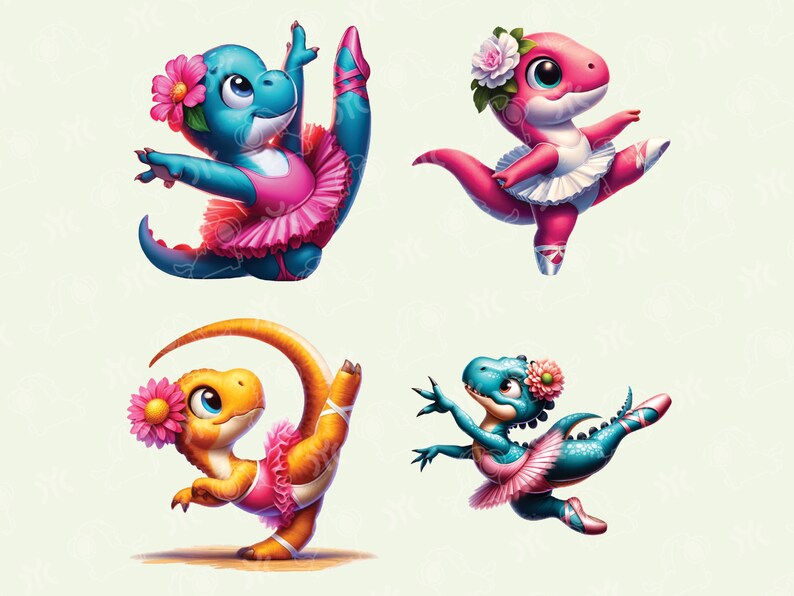 Ballerina Dinosaur Clipart, Watercolor Clipart, Pink Ballet PNG ...