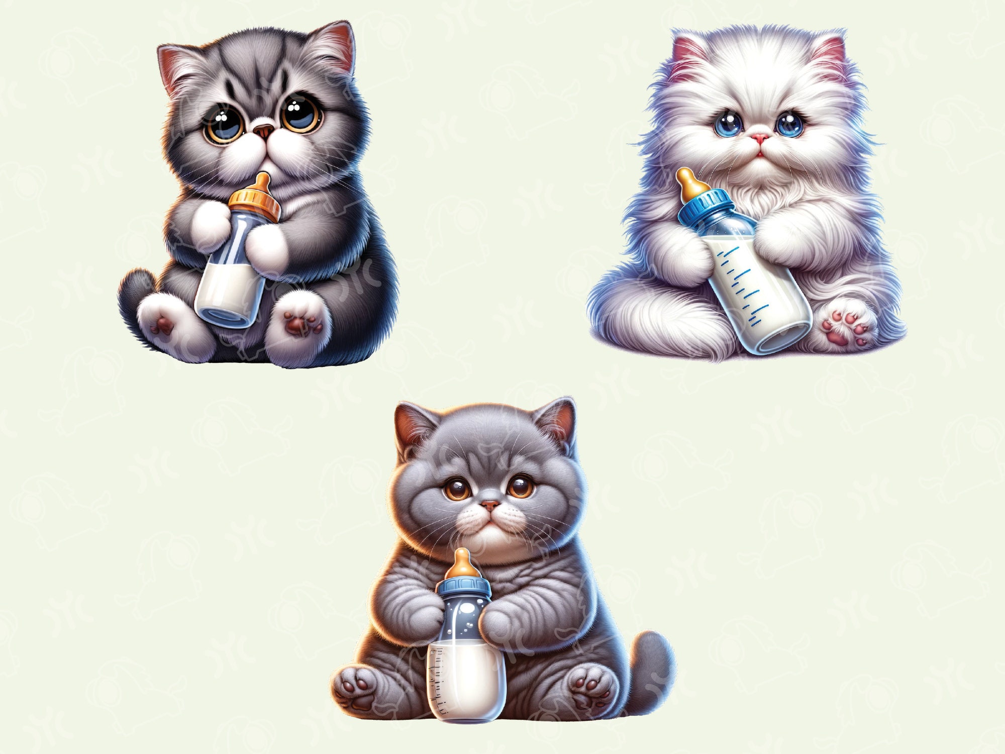 Kitten With Baby Bottle Clipart, Kitten Clipart Bundle, Cat PNG ...