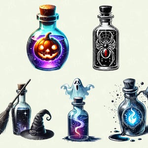 Witch Potion Bottle Clipart, 28 PNG Files, Halloween Potion PNG, Spooky ...