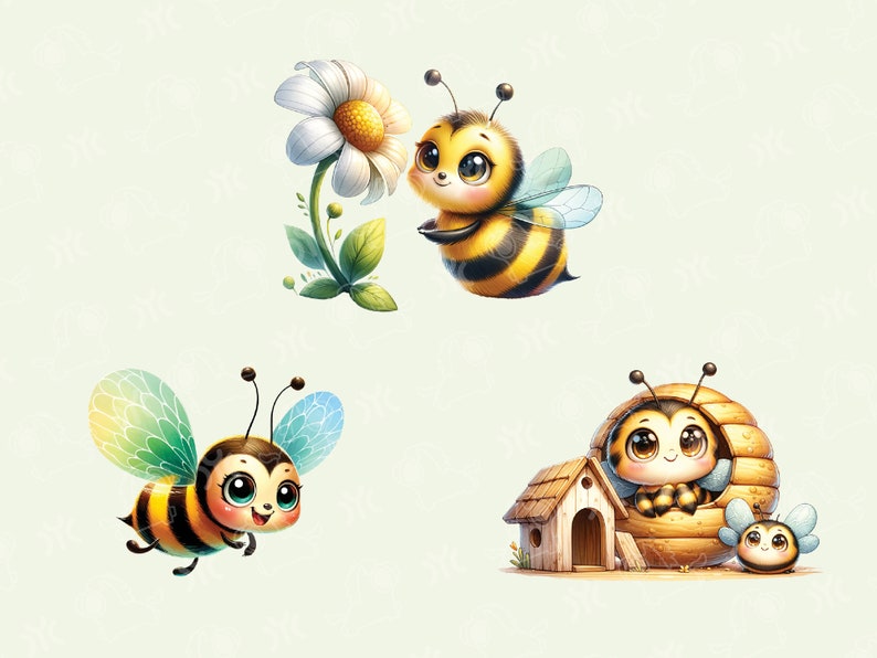Watercolor Cute Bee Clipart, Cute Bees Png, Bees Clipart Bundle, Honey ...