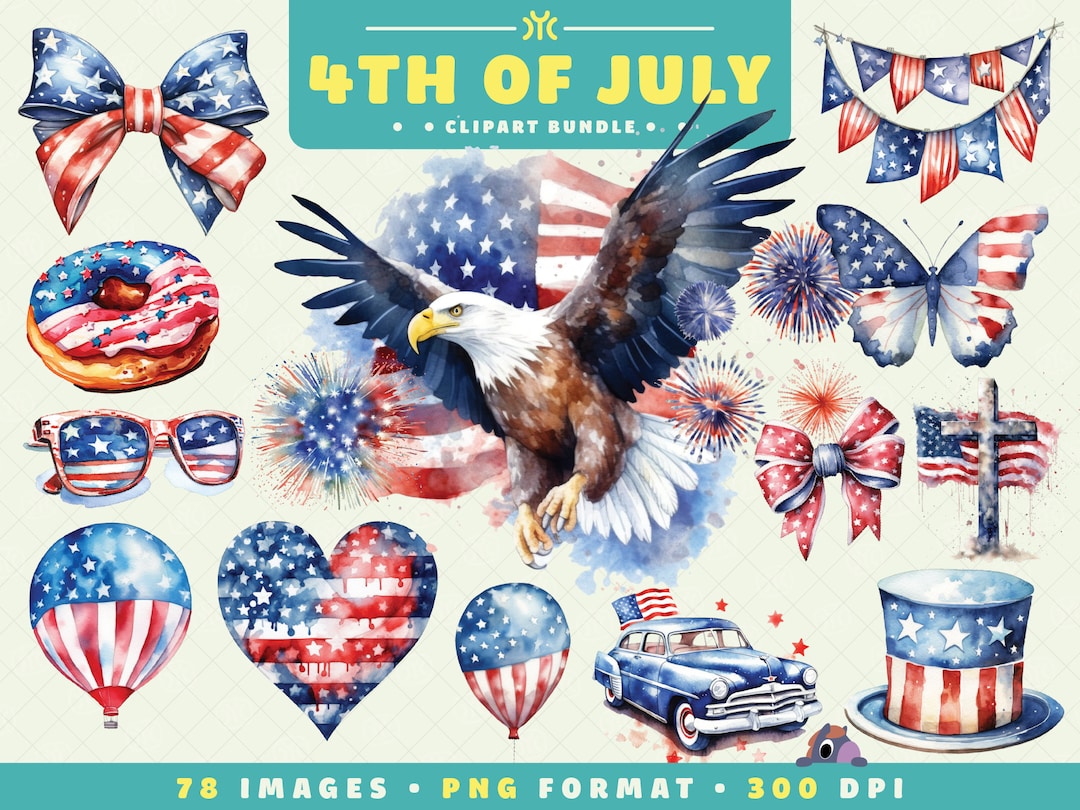 Watercolor 4th of July Clipart, 78 PNG Files, High-resolution ...