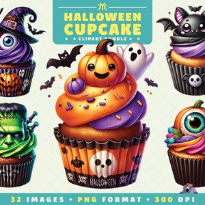 Spooky Halloween Cupcake Clipart, 32 PNG Files, Halloween Dessert ...