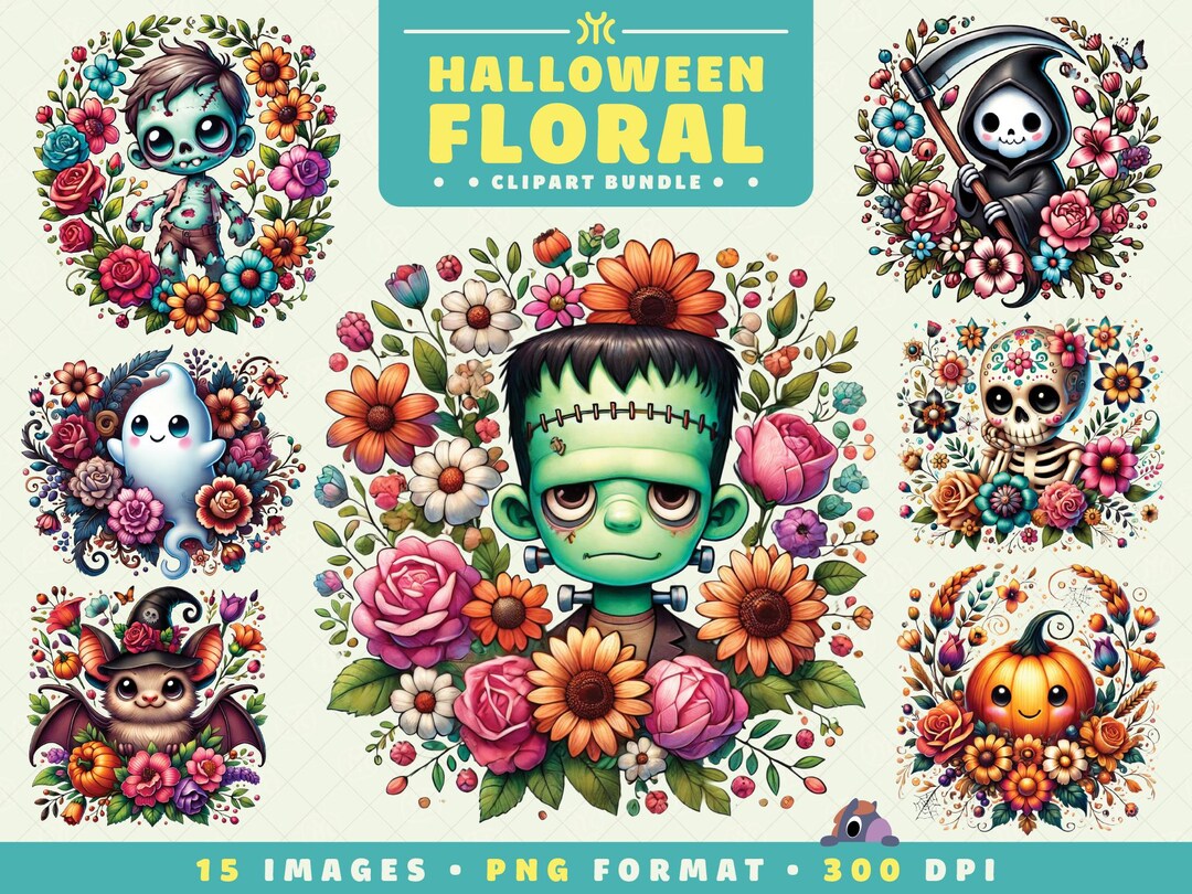 Halloween Floral Clipart, 15 PNG Files, High-resolution, Floral Clipart ...