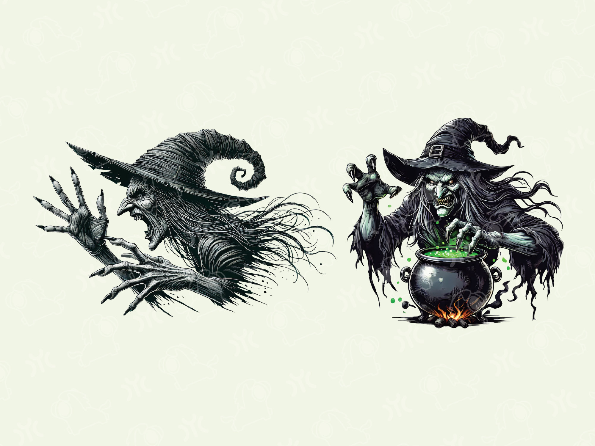 Spooky Witch Clipart, 13 PNG Files, High-resolution, Spooky Halloween ...
