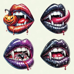 Halloween Vampire Lips Clipart, 22 PNG Files, High-resolution, Spooky ...