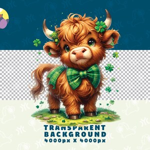 Watercolor St. Patrick’s Day Highland Cow Clipart, Highland Cow PNG, St ...