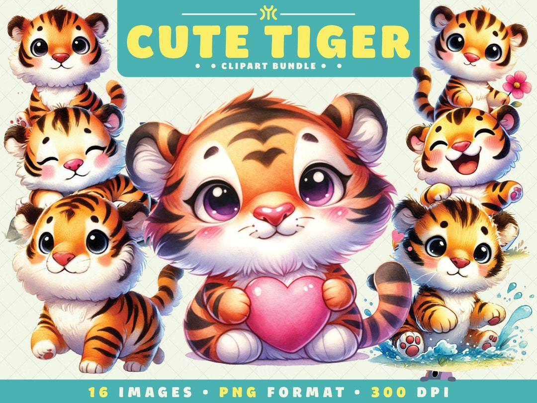 Cute Tiger Clipart, 16 PNG Files, High-resolution, Tiger PNG, Adorable ...
