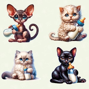 Kitten With Baby Bottle Clipart, Kitten Clipart Bundle, Cat PNG ...